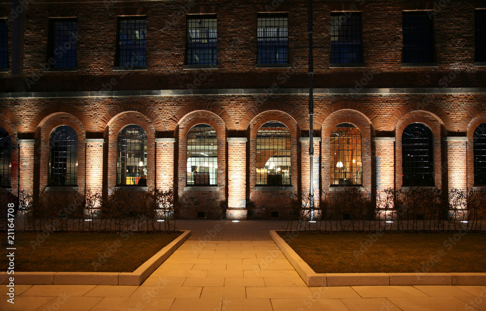 Old Converted Brick Railway Building At Night Stock Photo | Adobe Stock