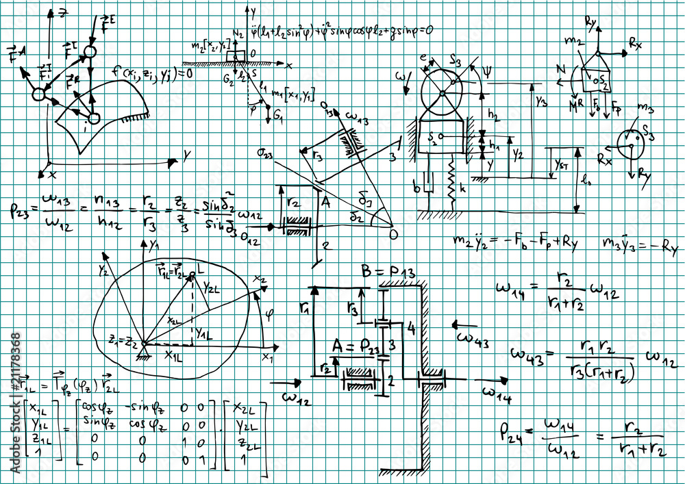 Mechanical formulas and sketches Stock Vector | Adobe Stock