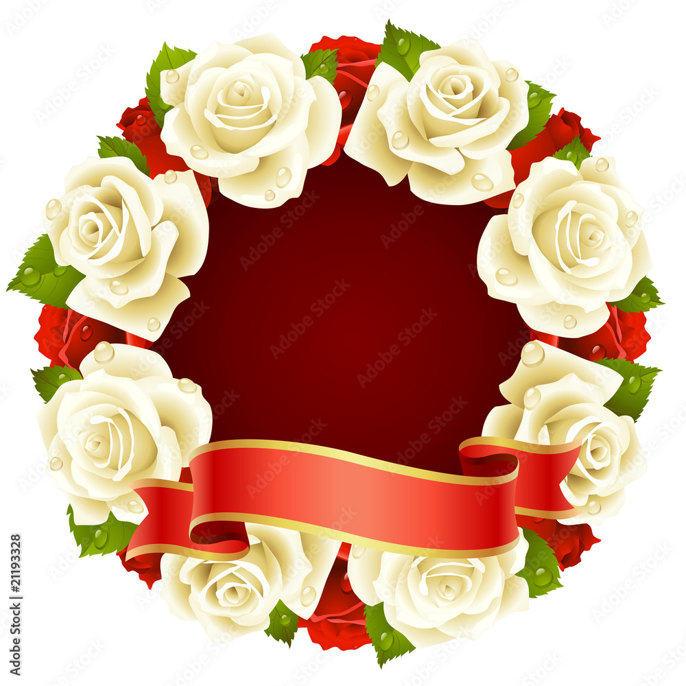 Vector white Rose Frame in the shape of round Stock Vector | Adobe Stock