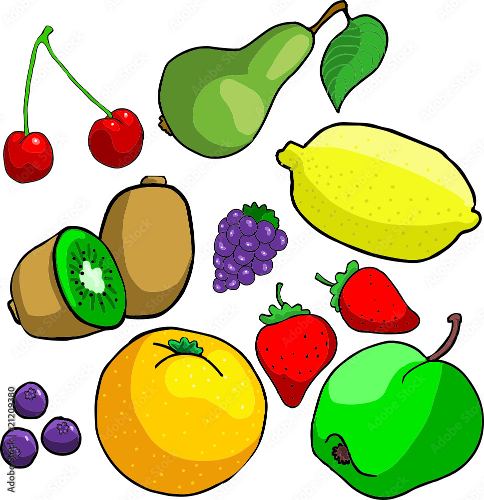 mix of cartoon fruits Stock Vector | Adobe Stock