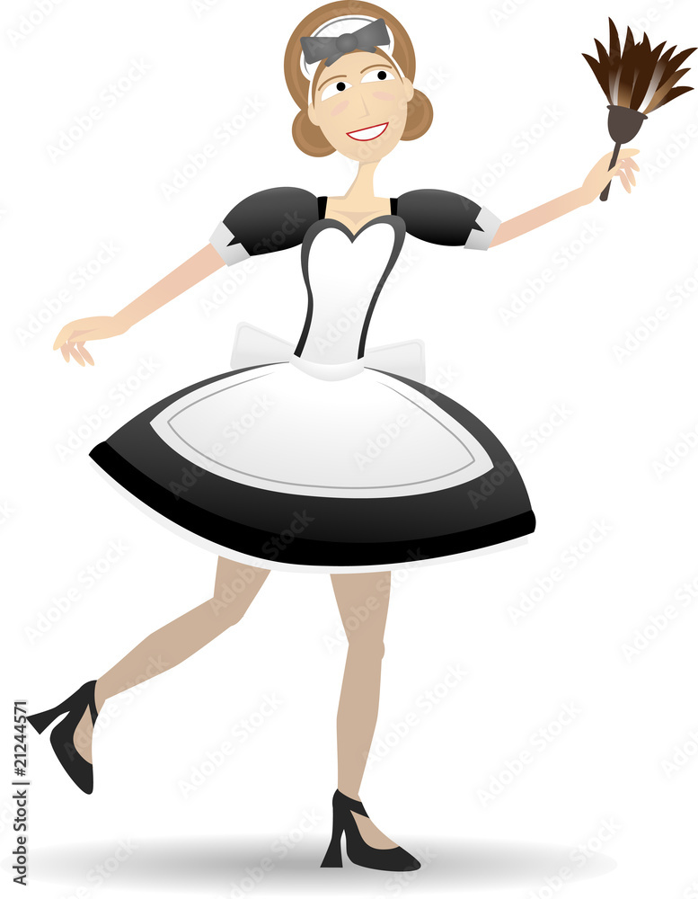 Cartoon Maid Holding Duster Vector Illustration Stock Vector | Adobe Stock