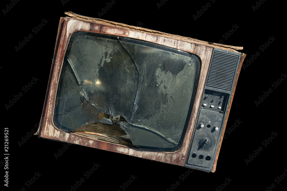 Old TV with a broken screen Stock Photo | Adobe Stock