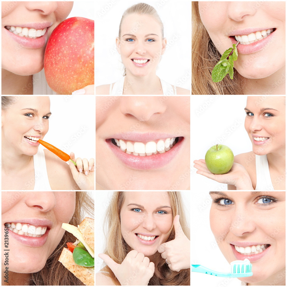 healthy eating and teeth collage Stock Photo | Adobe Stock