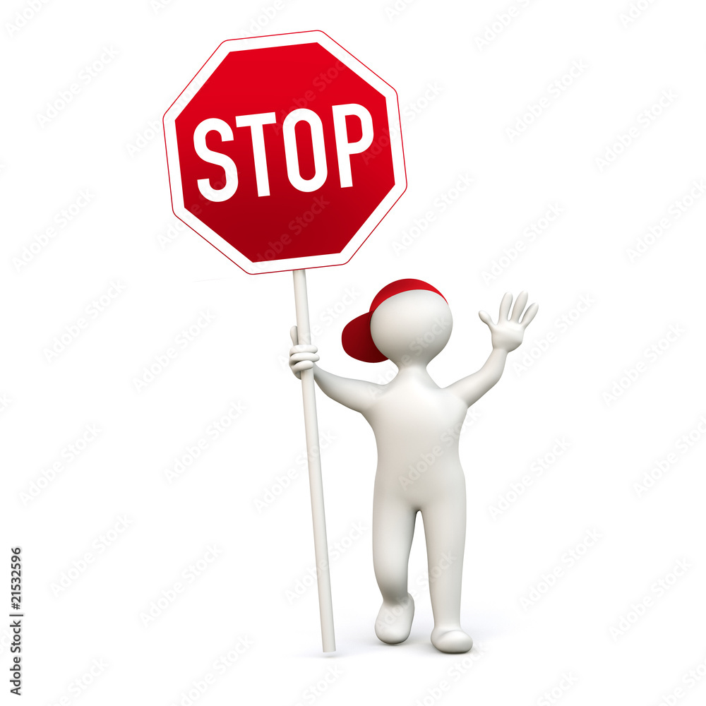 3D Man Stop Sign Stock Illustration | Adobe Stock