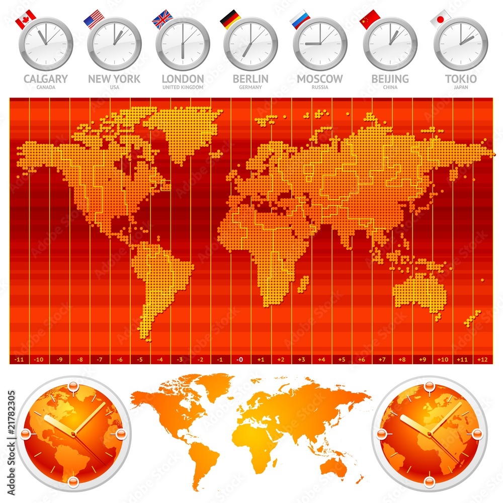 Time zones and clocks Stock Vector | Adobe Stock