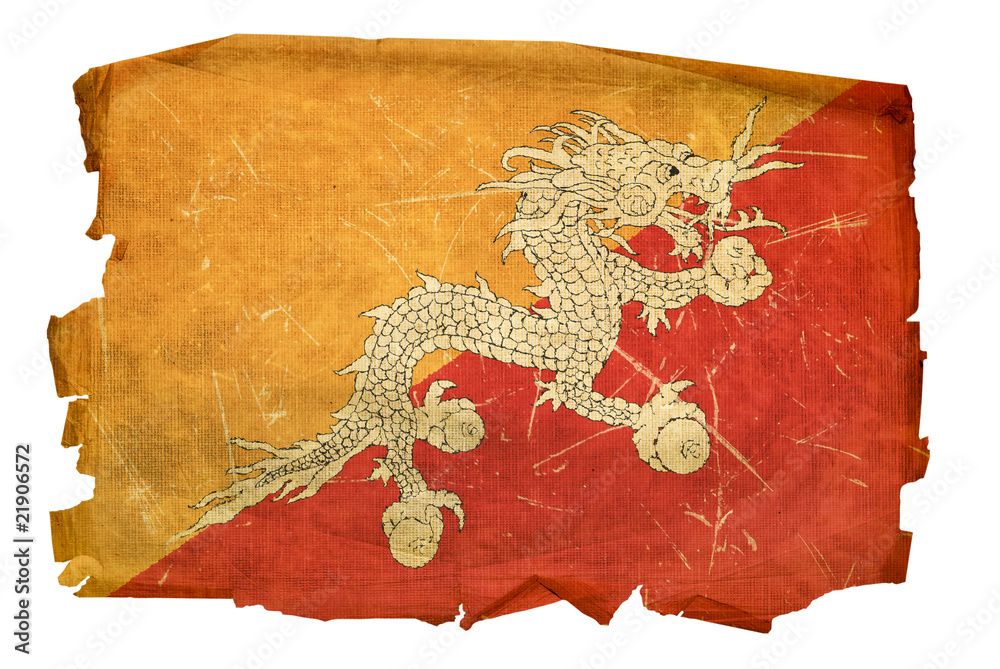 Bhutan flag old, isolated on white background Stock Illustration ...