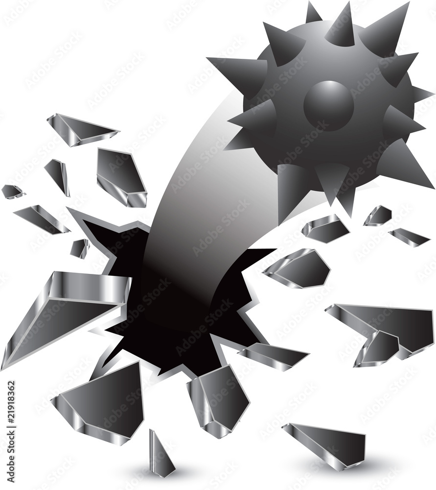 Spiked ball bursting through wall Stock Vector | Adobe Stock