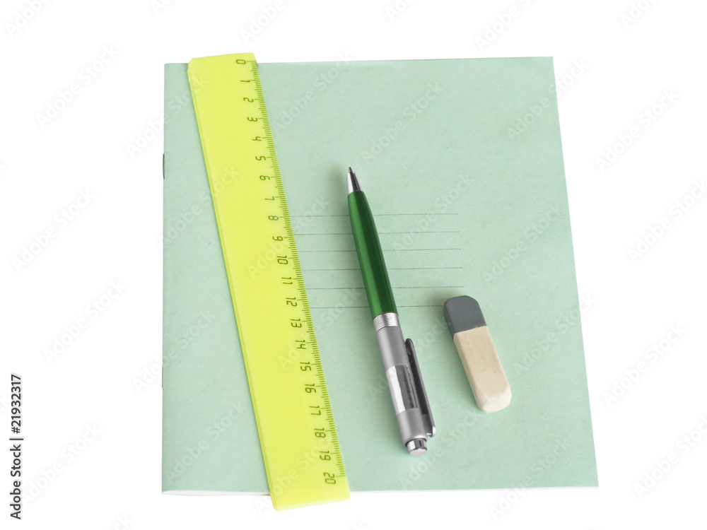School writing-book, ruler and pen Stock Photo | Adobe Stock