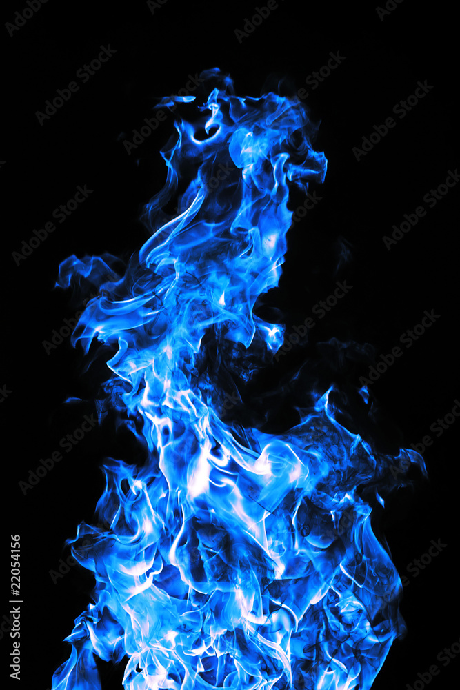 perfect blue fire on black background Stock Photo | Adobe Stock