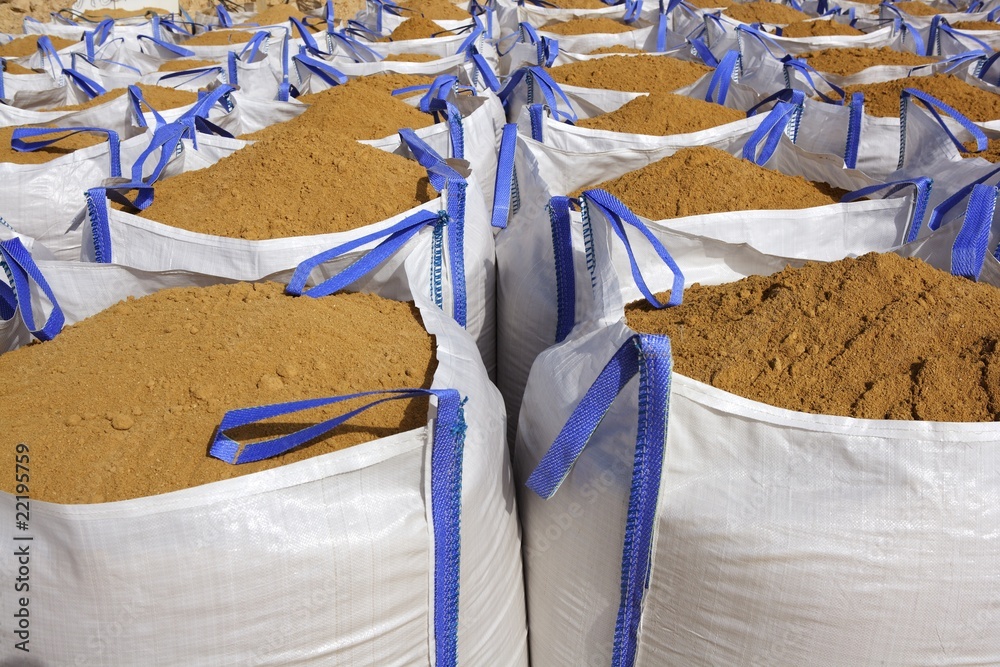sandbag white big bag sand sacks quarry Stock Photo | Adobe Stock