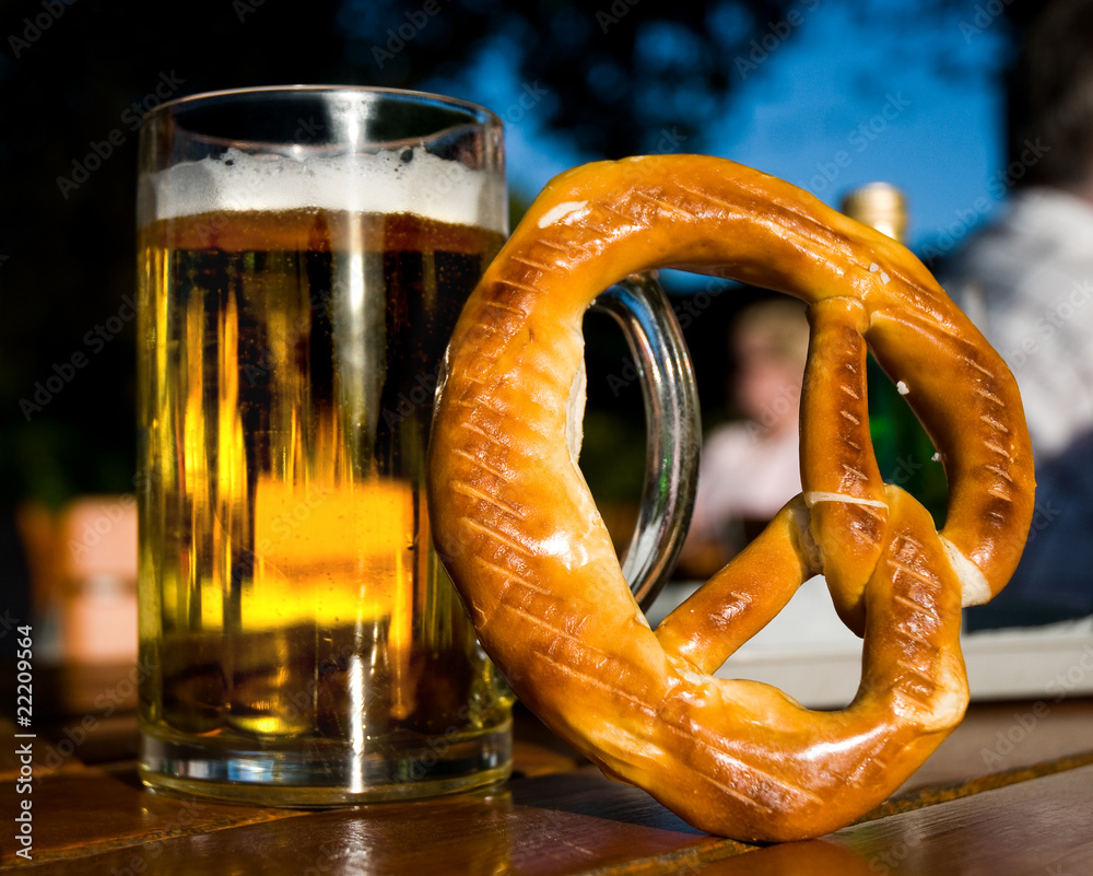 Biergarten, Bier, Brezel Stock Photo | Adobe Stock