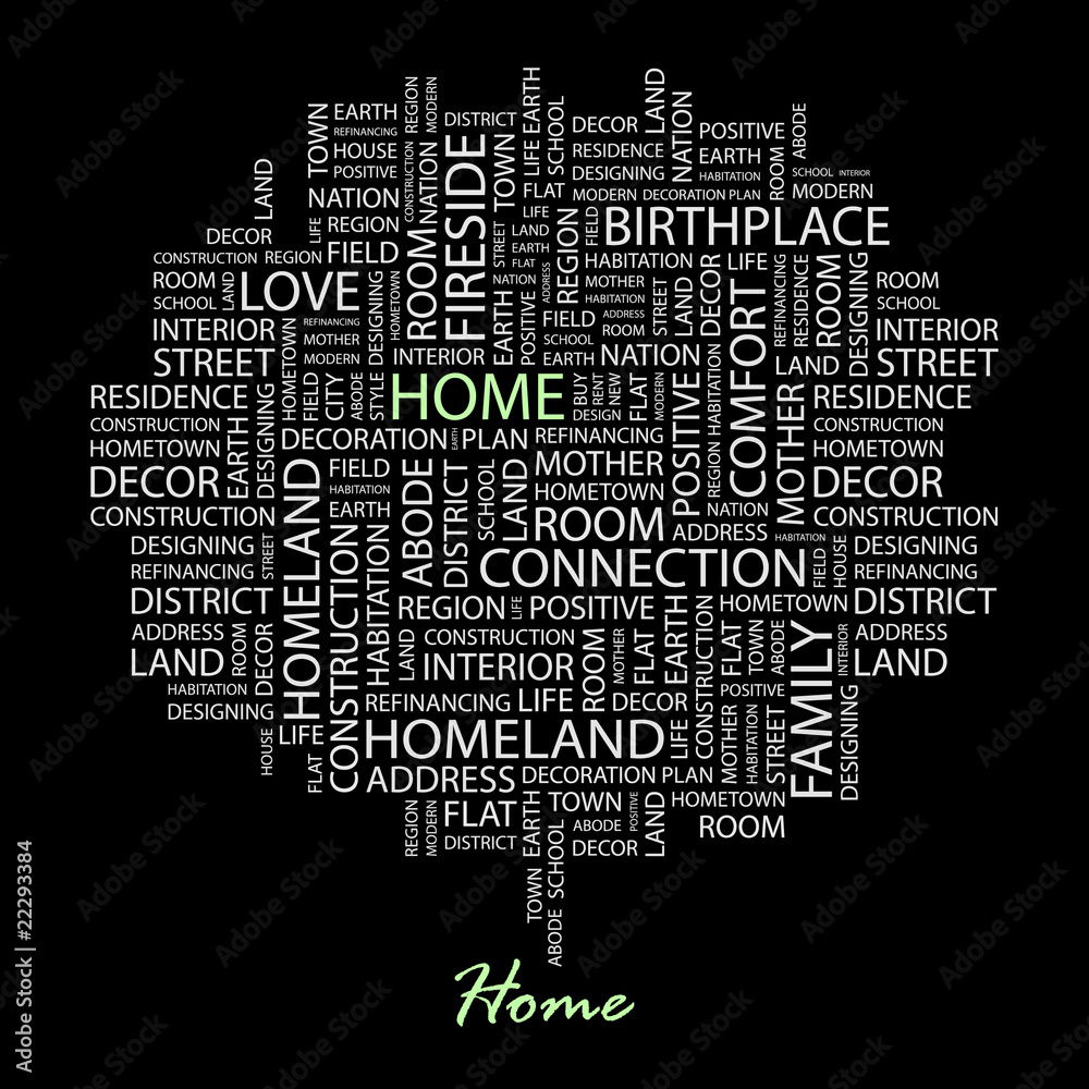 HOME. Word collage on black background. Stock Vector | Adobe Stock