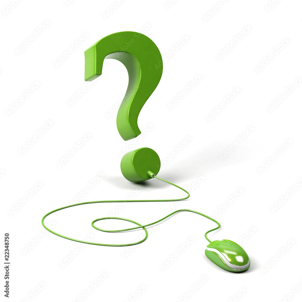 Question mark connected to a computer mouse. 3d image. Stock ...