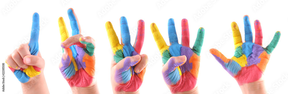 Colorful hands of a kid counting from 1 to 5 Stock Photo | Adobe Stock