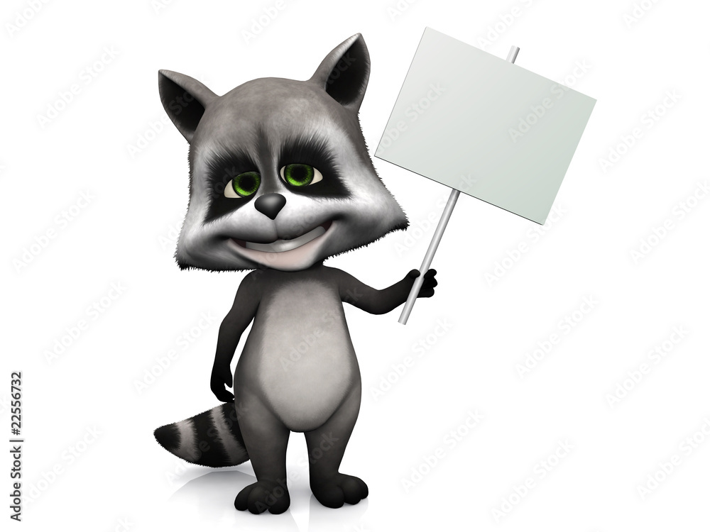 Cute cartoon raccoon holding blank sign. Stock Illustration | Adobe Stock