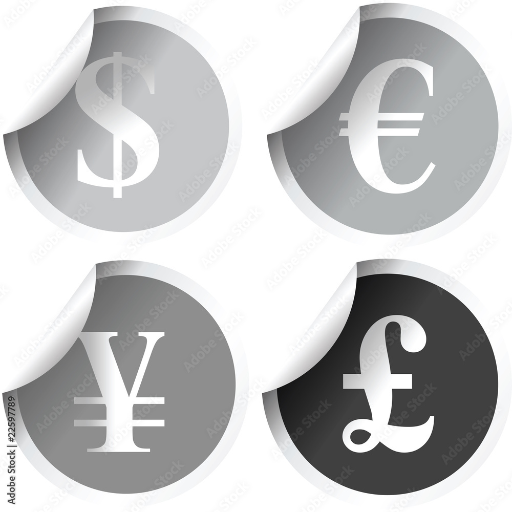Grey labels with international currency symbols Stock Illustration ...