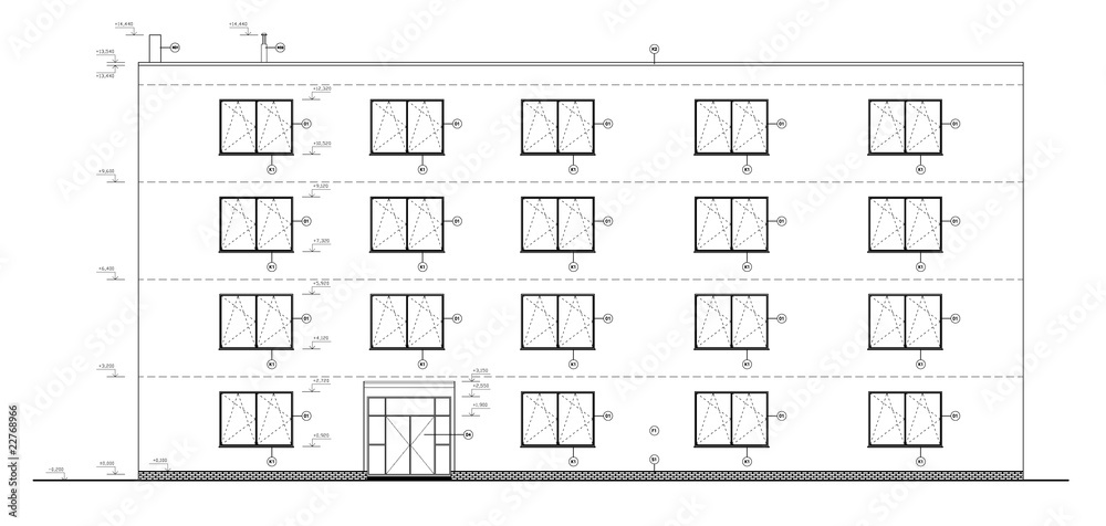Construction drawing of a small administration building. Stock Vector ...