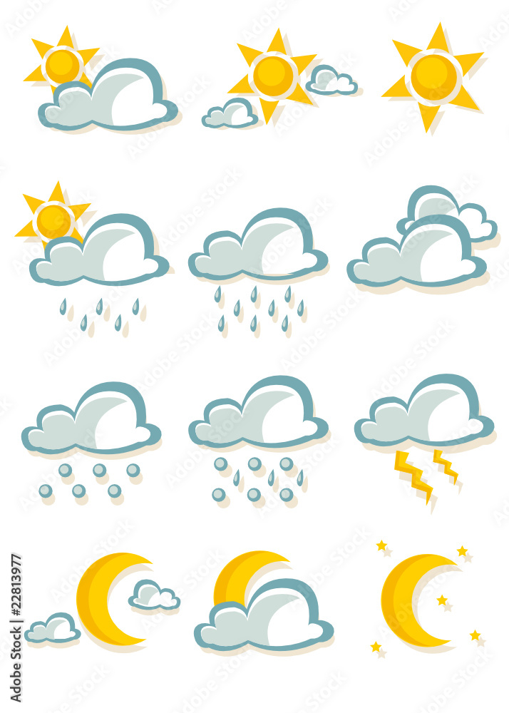 Cute cartoon weather icons, vector illustration Stock Vector | Adobe Stock