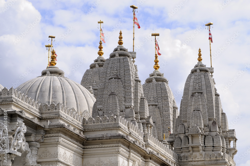flags of hindu temple in cloudy day Stock Photo | Adobe Stock