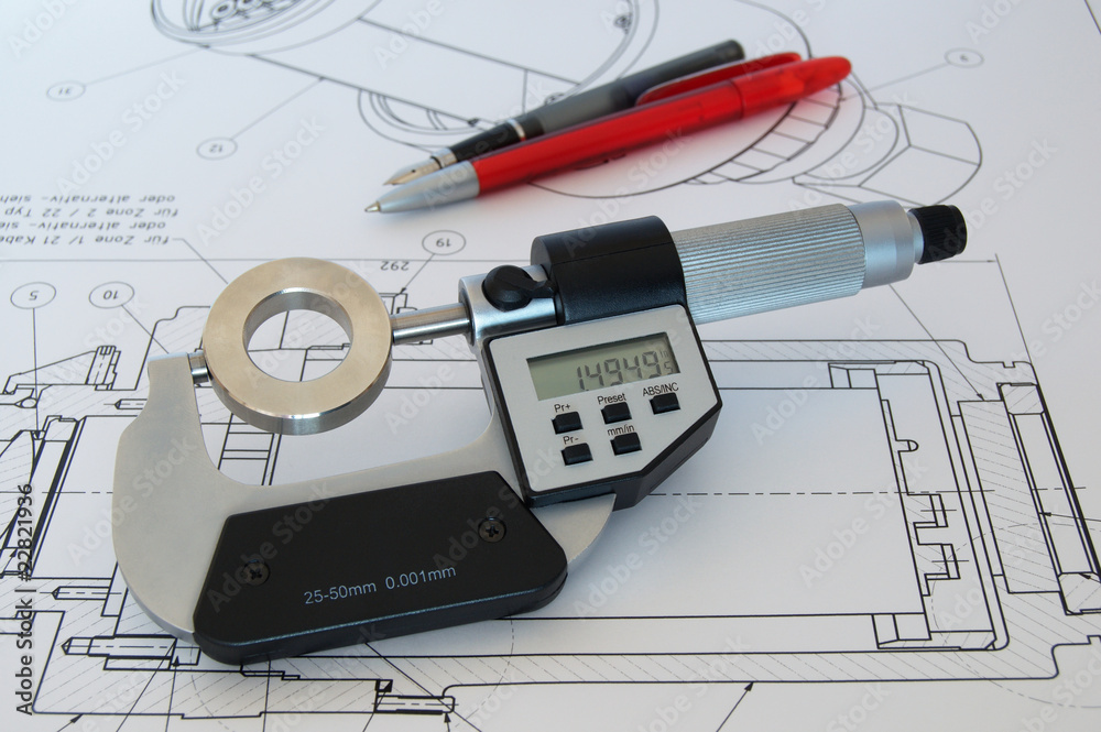 Mikrometer, Micrometer on technical drawing Stock Photo | Adobe Stock