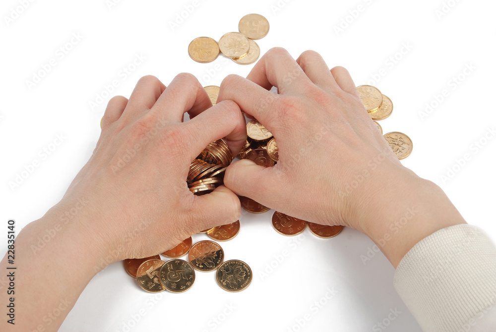 greedy hands grabbing gold coins Stock Photo | Adobe Stock