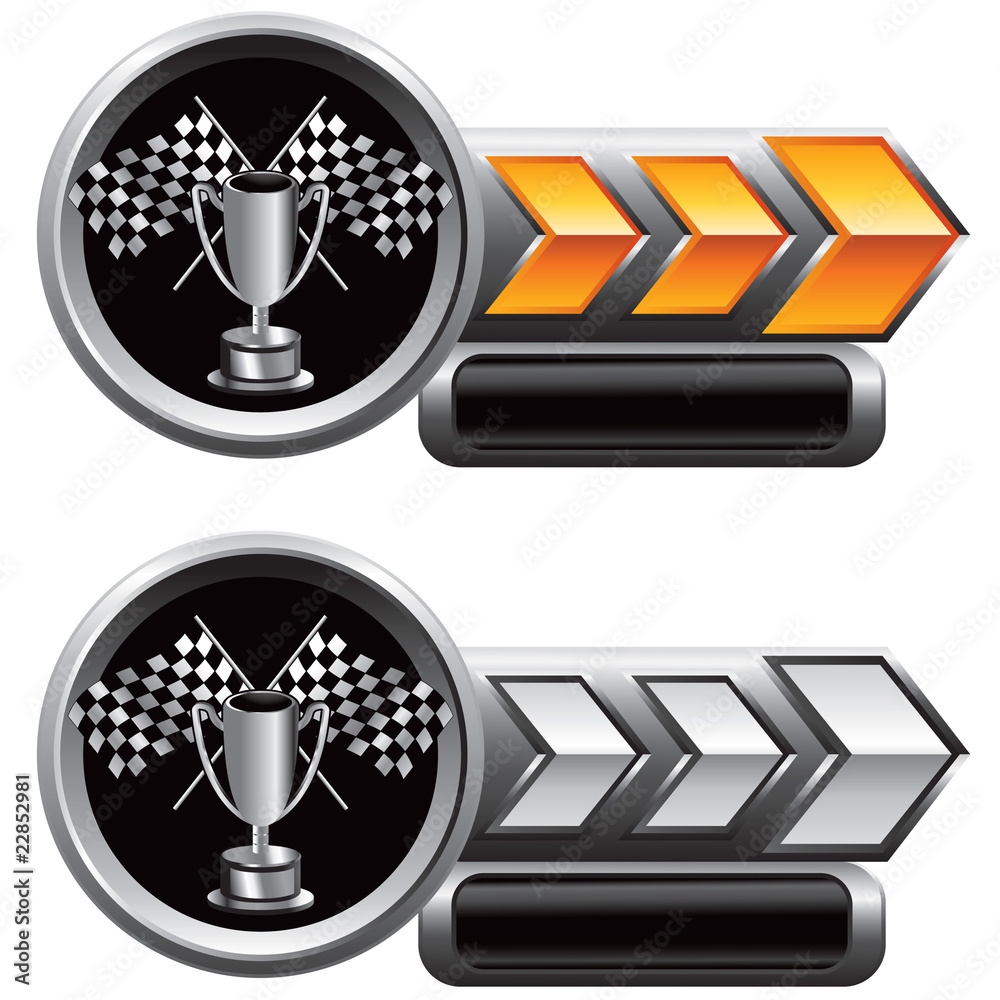 racing flags and trophy orange and white arrow nameplates Stock Vector ...