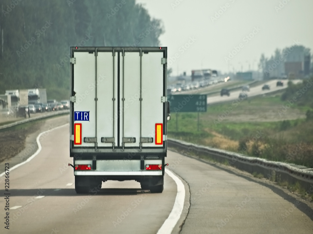 TIR linehauler cargo lorry trailer, shipping at highway Stock Photo ...