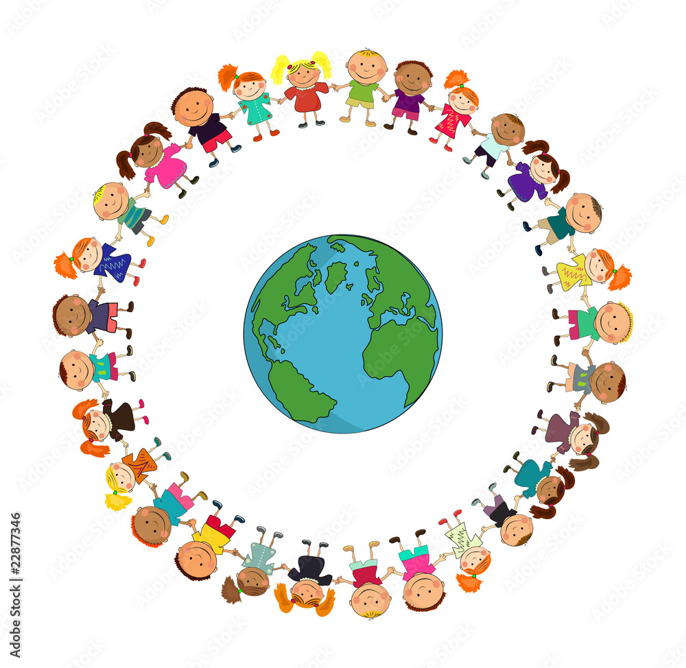 cartoon earth with kids Stock Vector | Adobe Stock