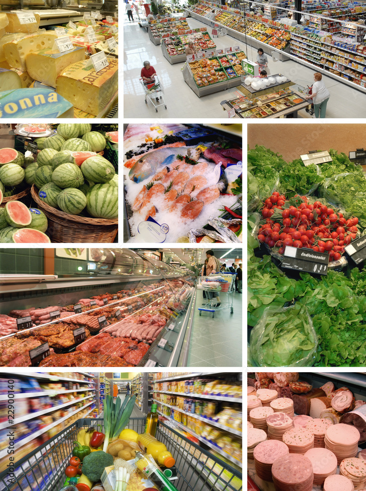 Supermarkt-Collage Stock-Foto | Adobe Stock