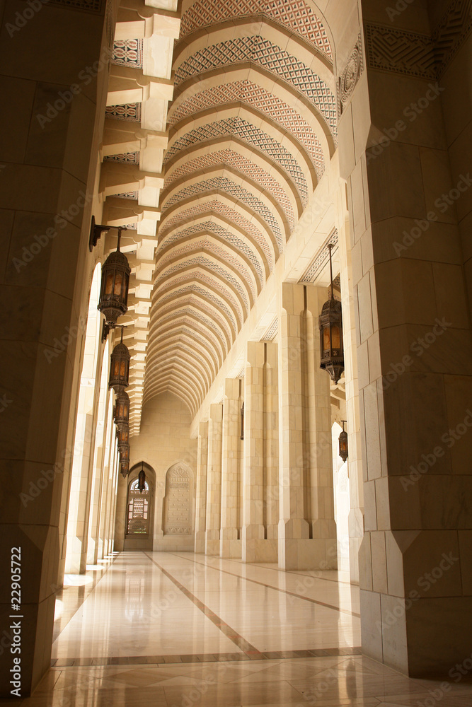 Muscat, Oman - Sultan Qaboos Grand Mosque - Arcade Stock Photo | Adobe ...