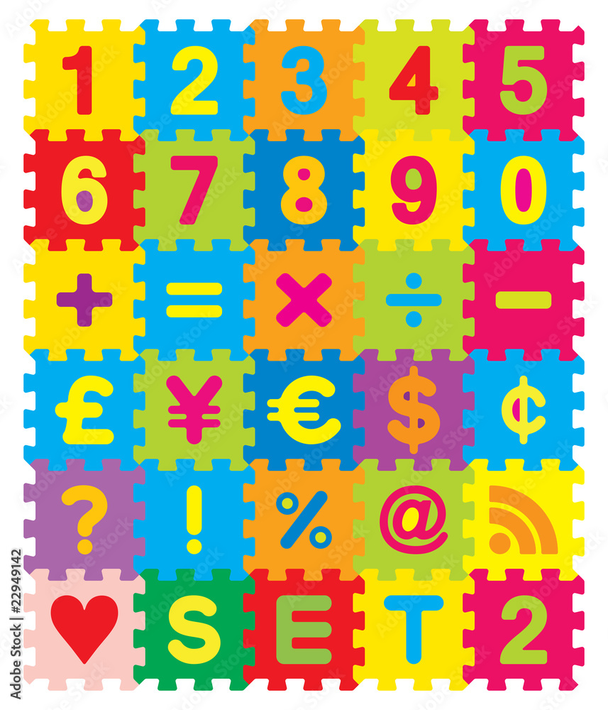 Vector Number, Maths and Symbols Puzzle Set Stock Vector | Adobe Stock