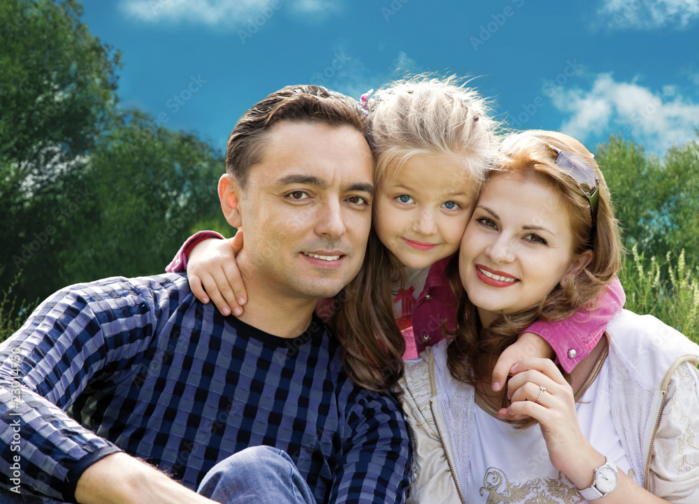 faces family with little girl in park collage Stock Photo | Adobe Stock