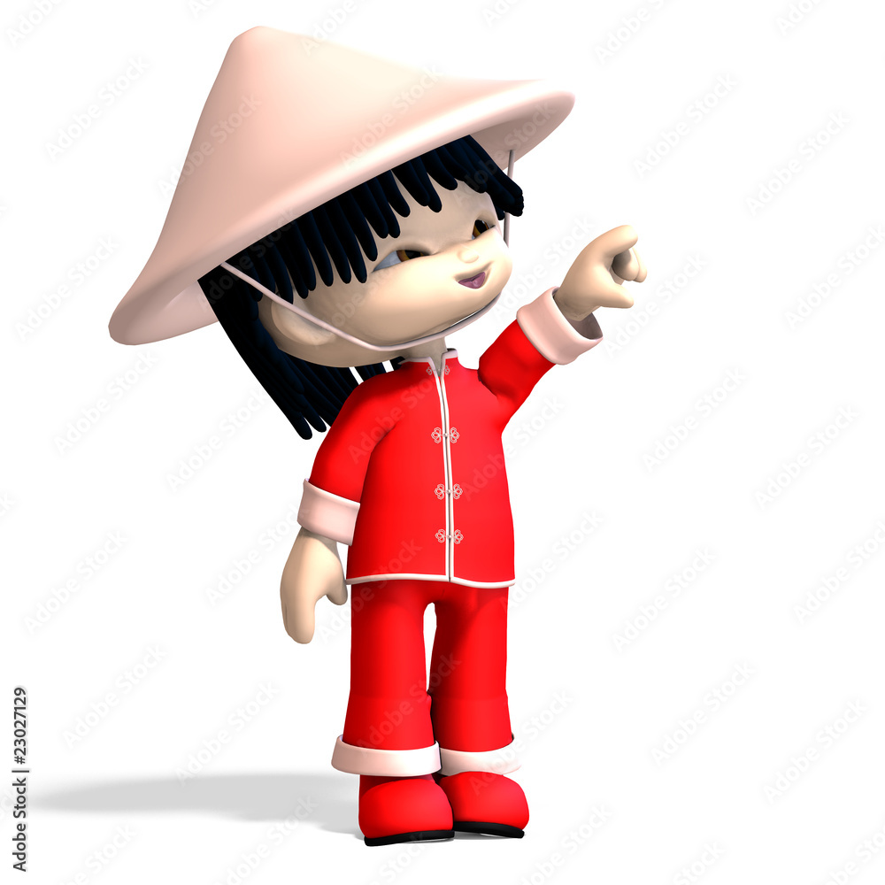 little cartoon china boy is so cute and funny. 3D rendering with Stock ...