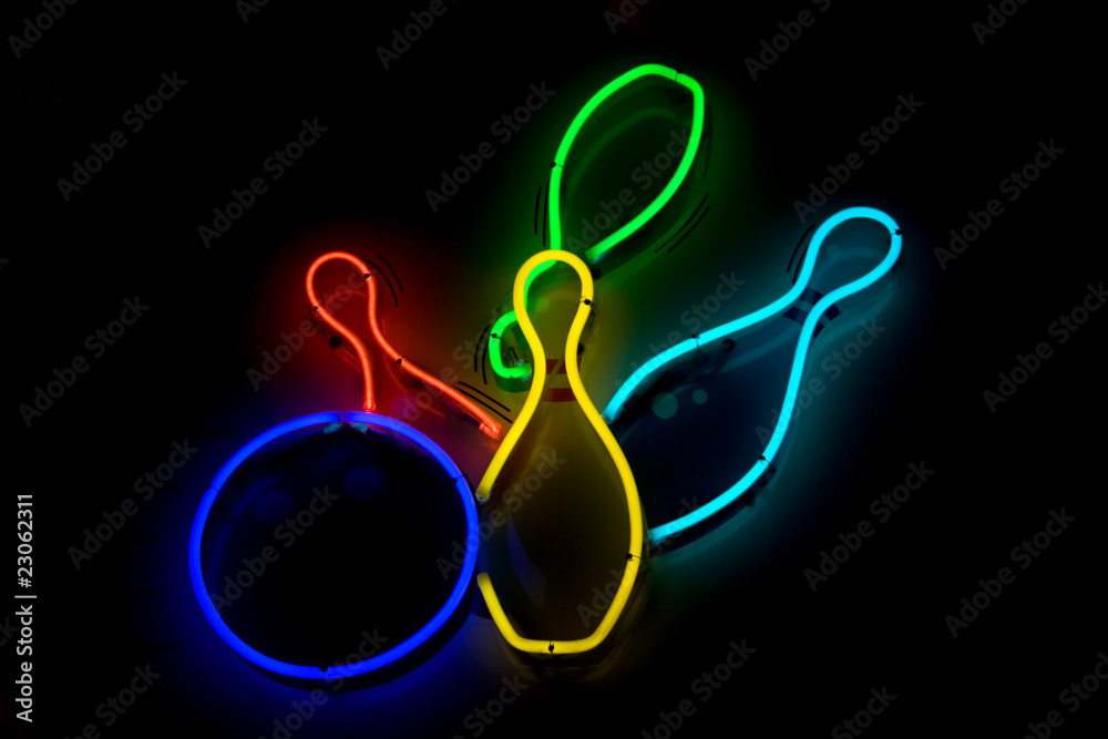 Bowling ball & pins neon sign Stock Photo | Adobe Stock