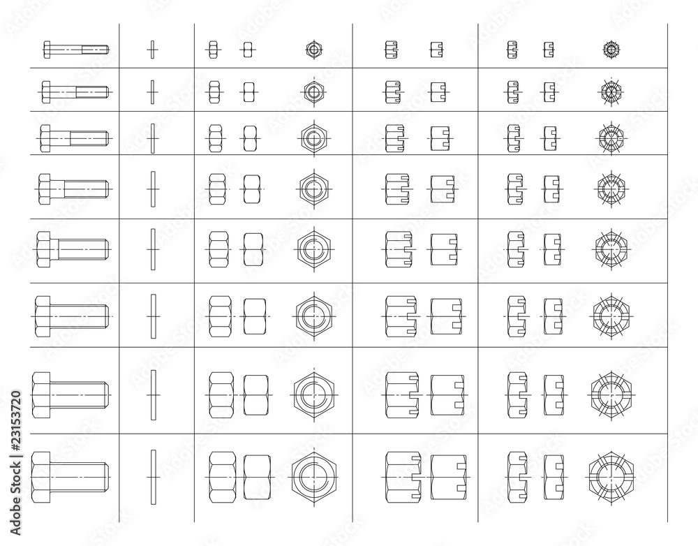 Vector elements for your design. A set of drawings of bolts and Stock ...
