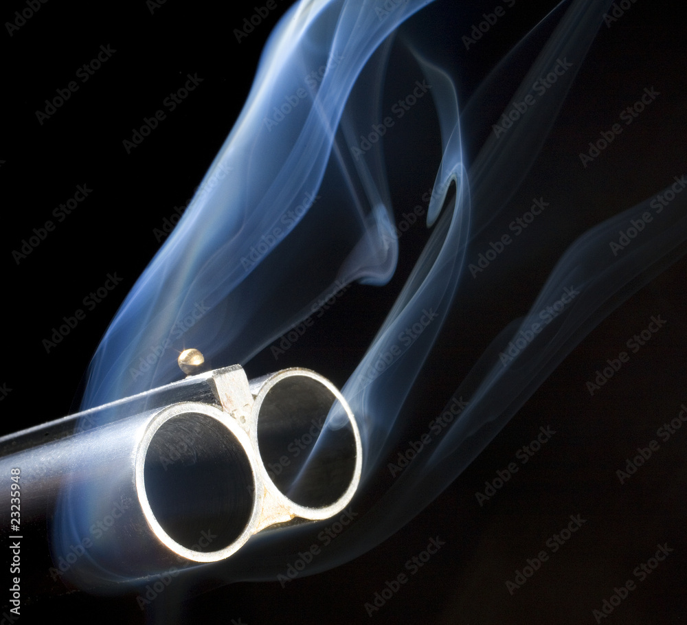 Double barrel justice as seen from smoke coming from the shotgun ...