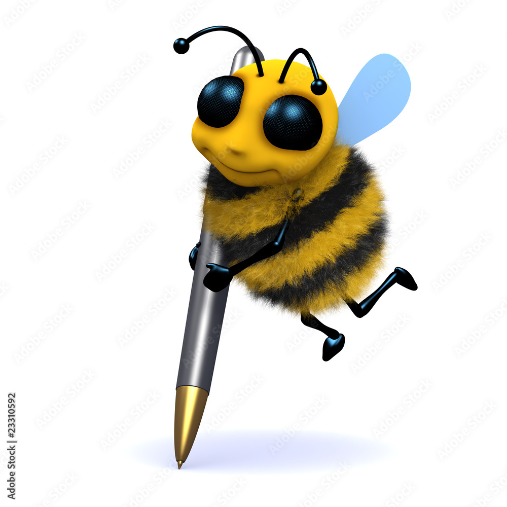 3d Bee writing with pen Stock Illustration | Adobe Stock