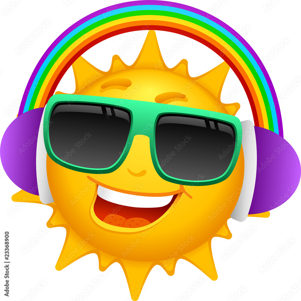 Cartoon Sun Character listening music. To see the other vector sun ...