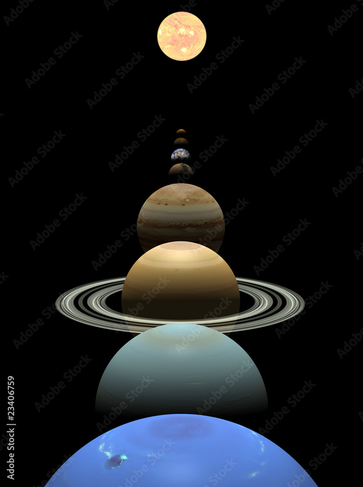 Solar system planets in alignment around sun Stock Illustration | Adobe ...
