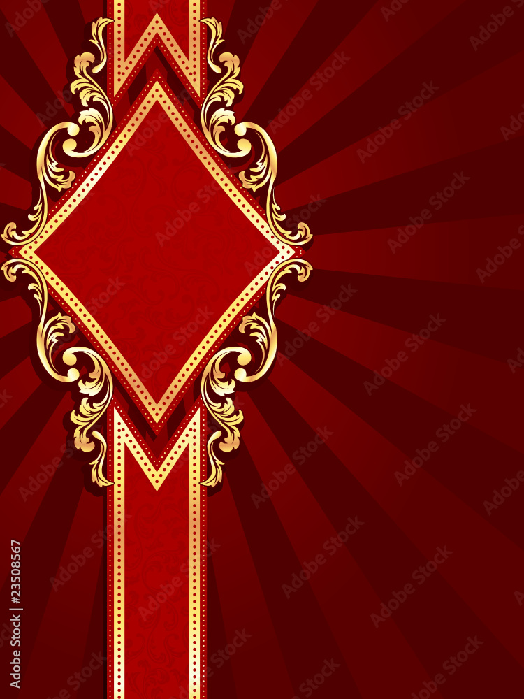 Vertical diamond-shaped red banner with gold filigree Stock Vector ...