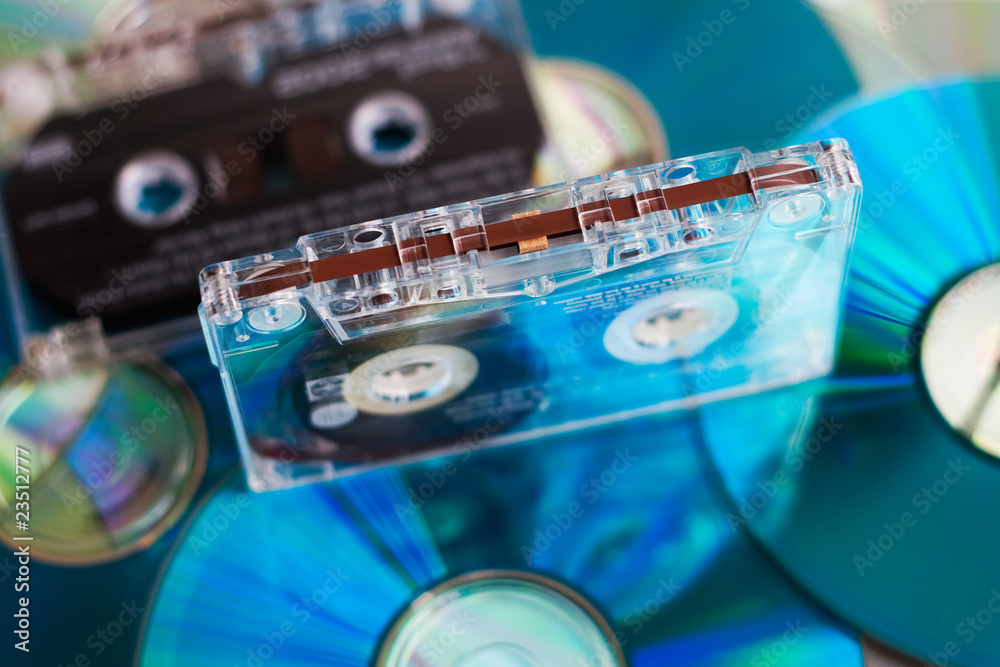 Tape Cassette with CD Disks Stock-Foto | Adobe Stock