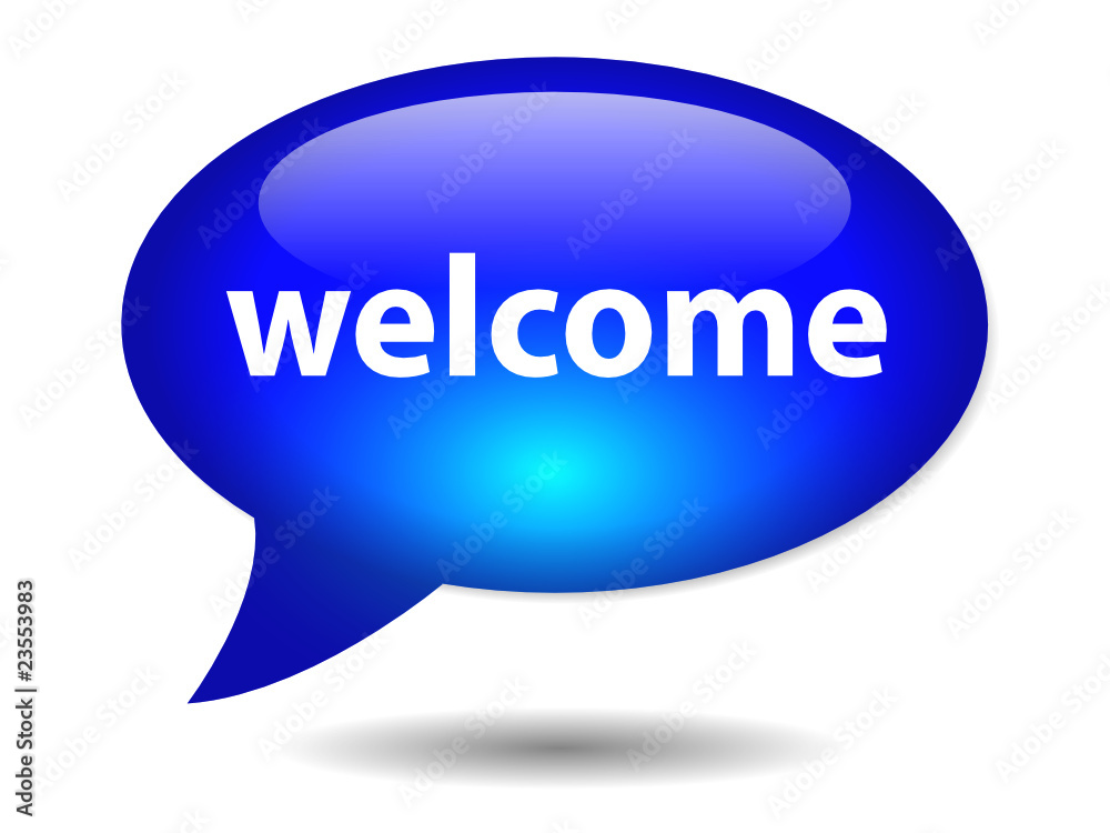 WELCOME speech bubble icon (web button homepage greetings smile) Stock ...