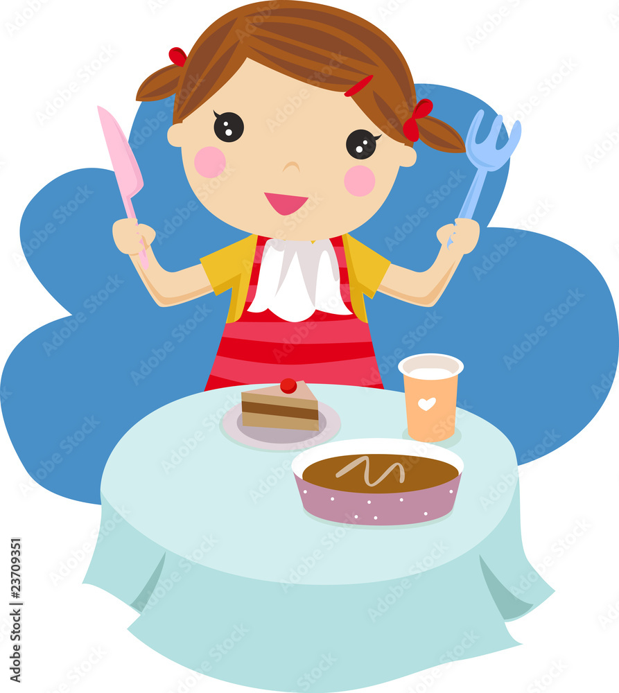 Girl eating Cake Stock Vector | Adobe Stock