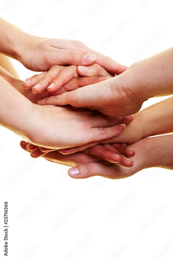 Viele Hände aufeinander Stock Photo | Adobe Stock