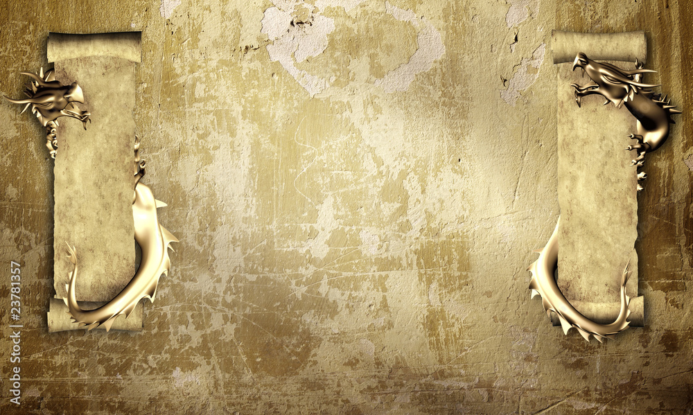 Grunge background with dragons and scrolls Stock Illustration | Adobe Stock