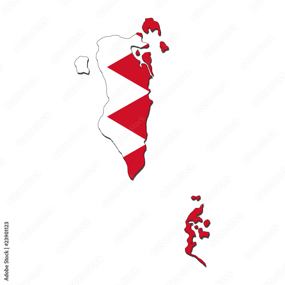 Bahrain map flag with shadow on white illustration Stock Illustration ...
