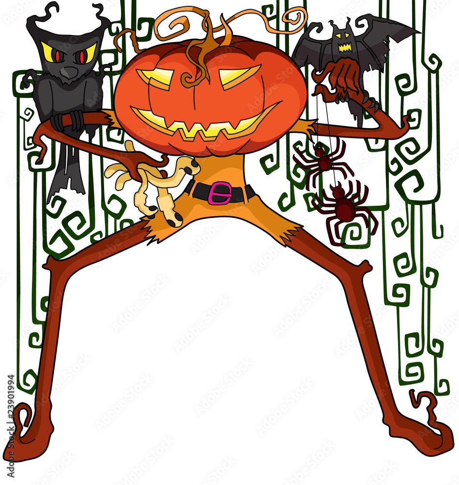 Halloween pumpkin monster with friends in vector illustration Stock ...