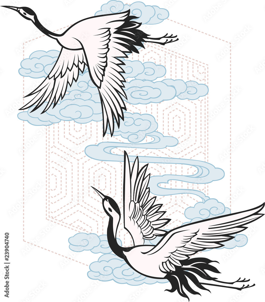 two flying crane poster Stock Vector | Adobe Stock