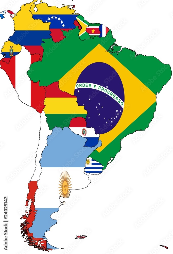 South America map with flags Stock Illustration | Adobe Stock
