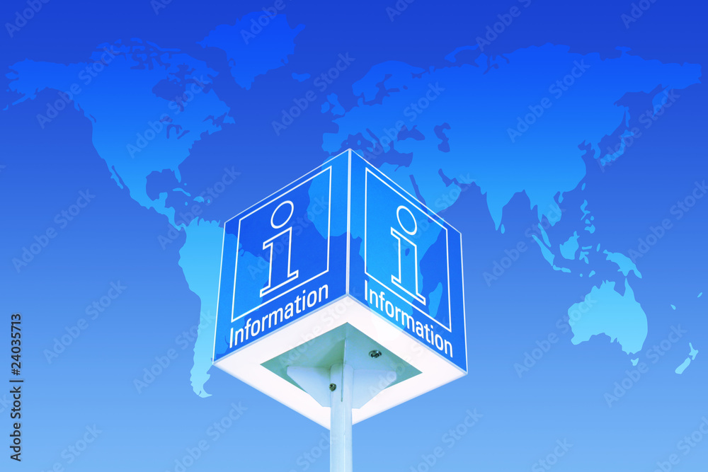 Info-Schild mit der Weltkarte im Hintergrund Stock Photo | Adobe Stock